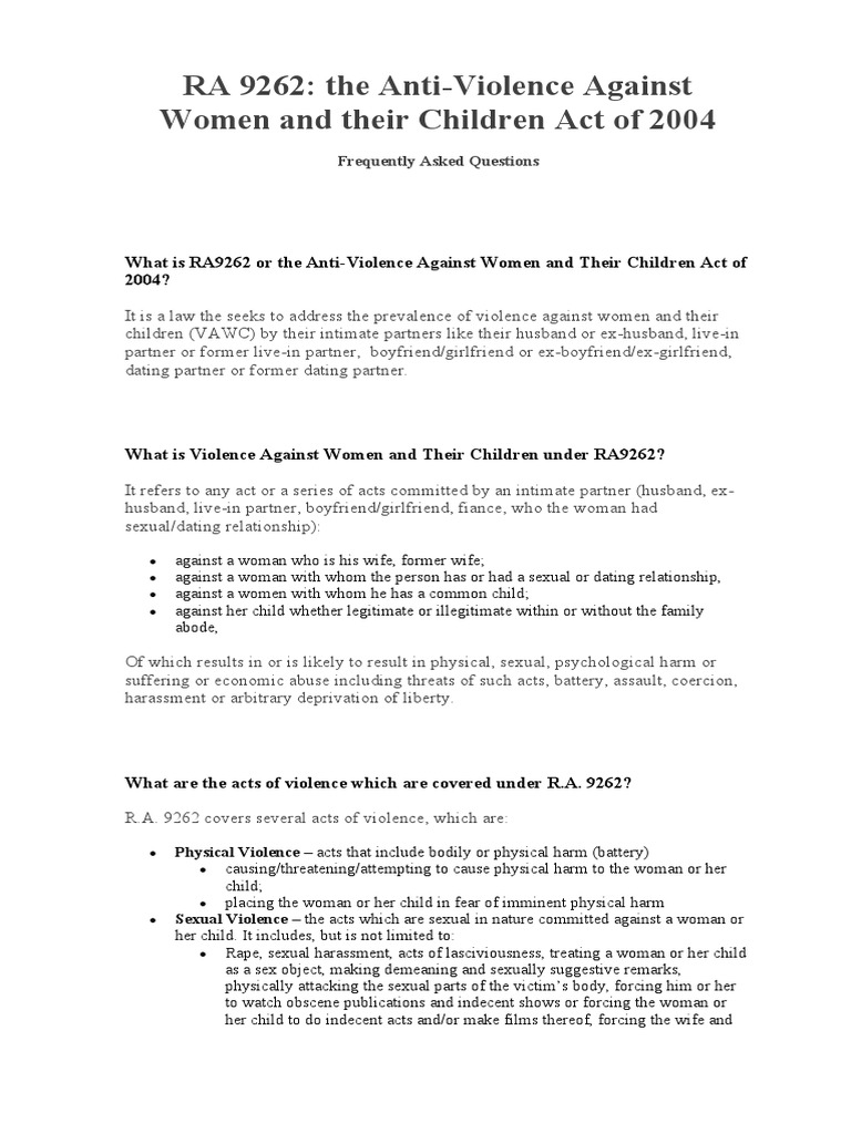 RA 9262 - Frequently Asked Questions (VAWC) | PDF | Restraining Order ...