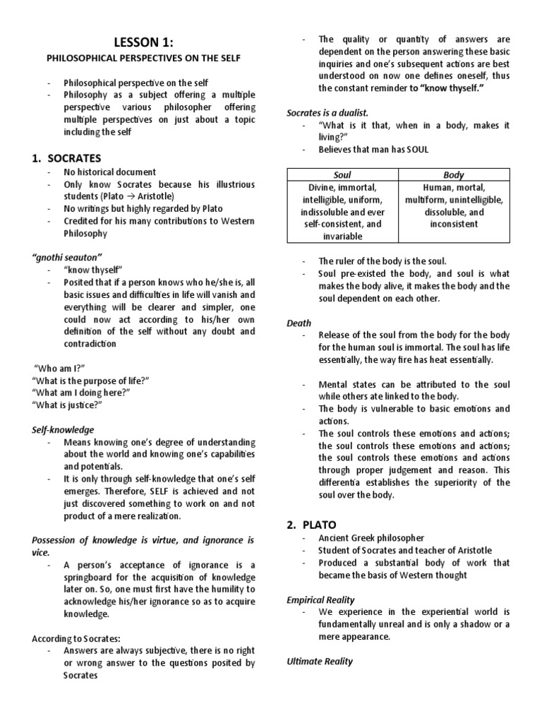 Lesson 1 | PDF | Mind | Philosophy Of Self