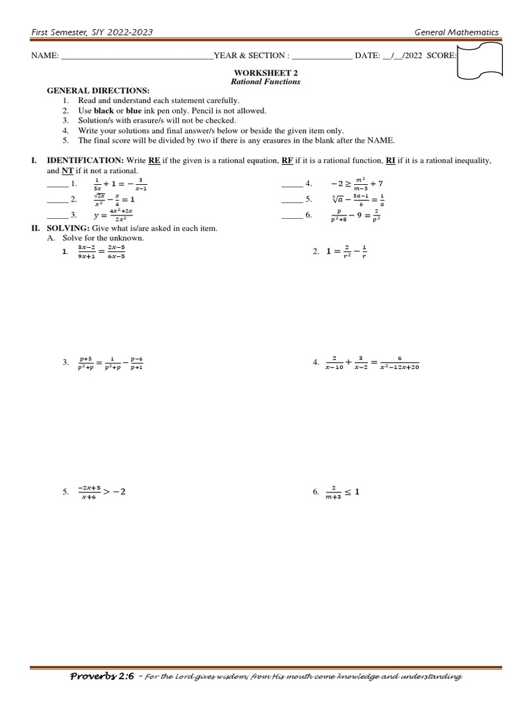 Worksheet 2. Rational Functions | PDF | Resistor | Volt