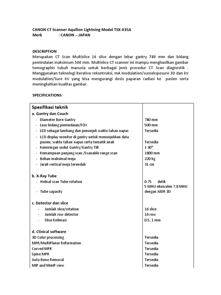 DdjjdjdPEK CANON CT Scanner Aquilion Lightning Model TSX-035A | PDF