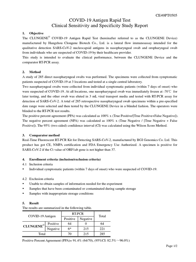 Clinical Sensitivity and Specificity Study Report | PDF | Clinical ...