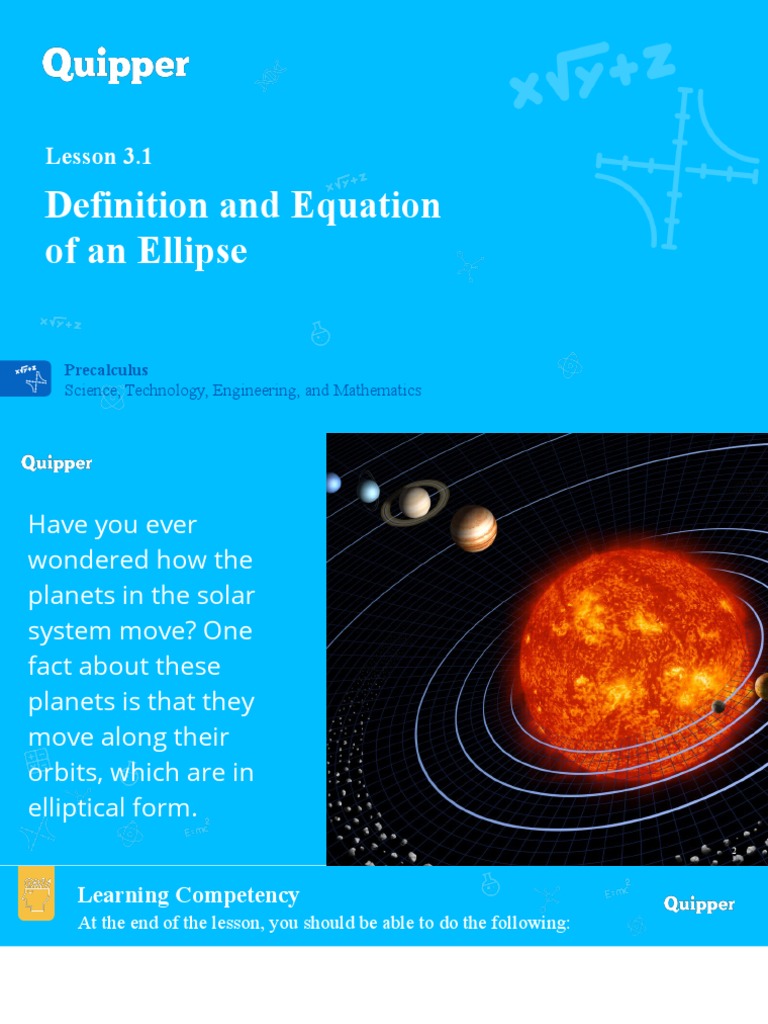 Lesson 1 Definitiona and Equation of Ellipse | PDF | Ellipse ...