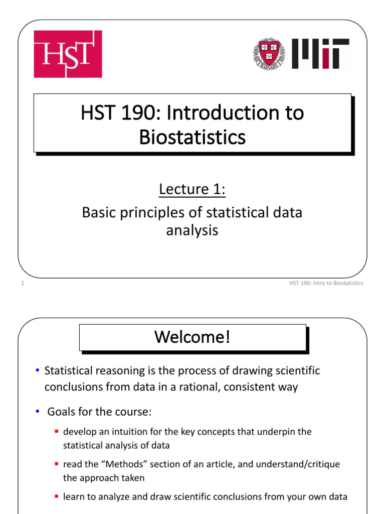 Hst 190 Introduction To Biostatistics Lecture 1 Pdf Statistics Biostatistics