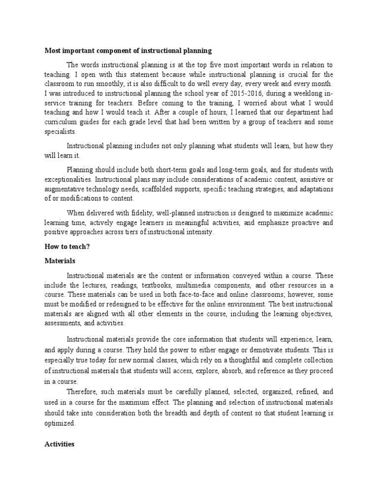Most Important Component of Instructional Planning | PDF | Educational ...