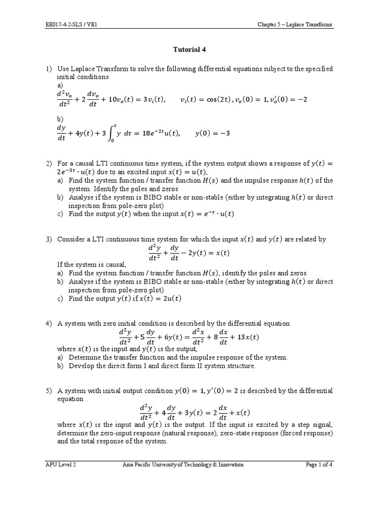 Tutorial 4 | PDF | Laplace Transform | Electrical Network