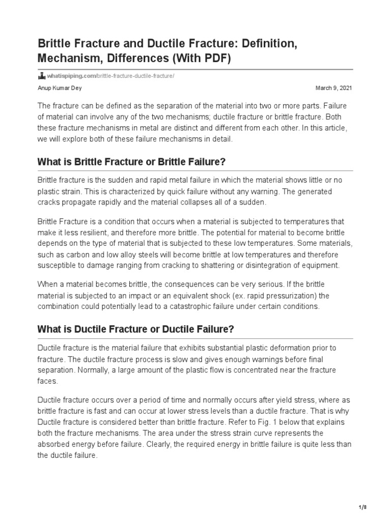 Brittle Fracture and Ductile Fracture Definition Mechanism Differences With PDF | PDF | Fracture ...