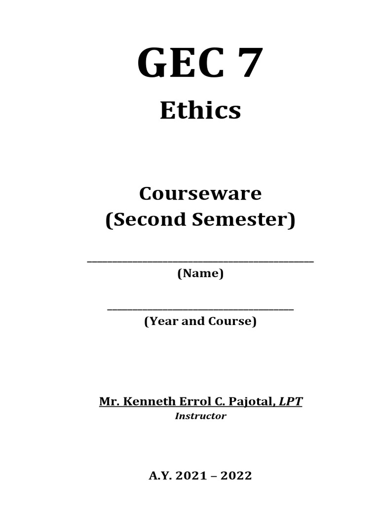 Ethics Courseware Week 1-3 | PDF
