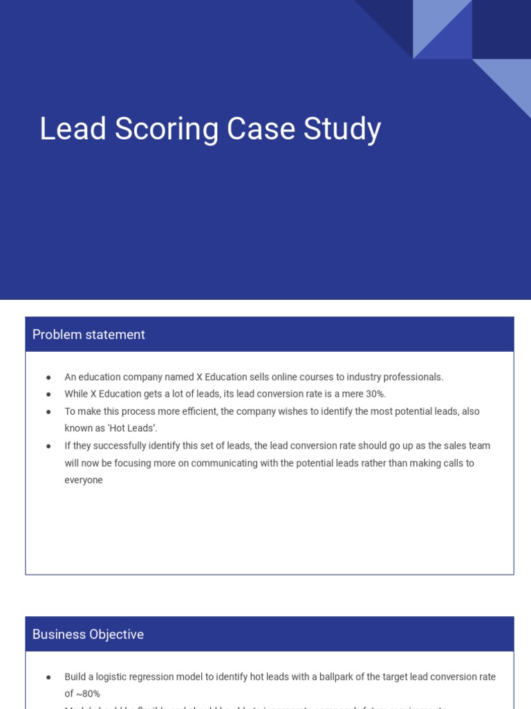 Lead Scoring Case Study Presentation | PDF | Sensitivity And Specificity | Data Analysis