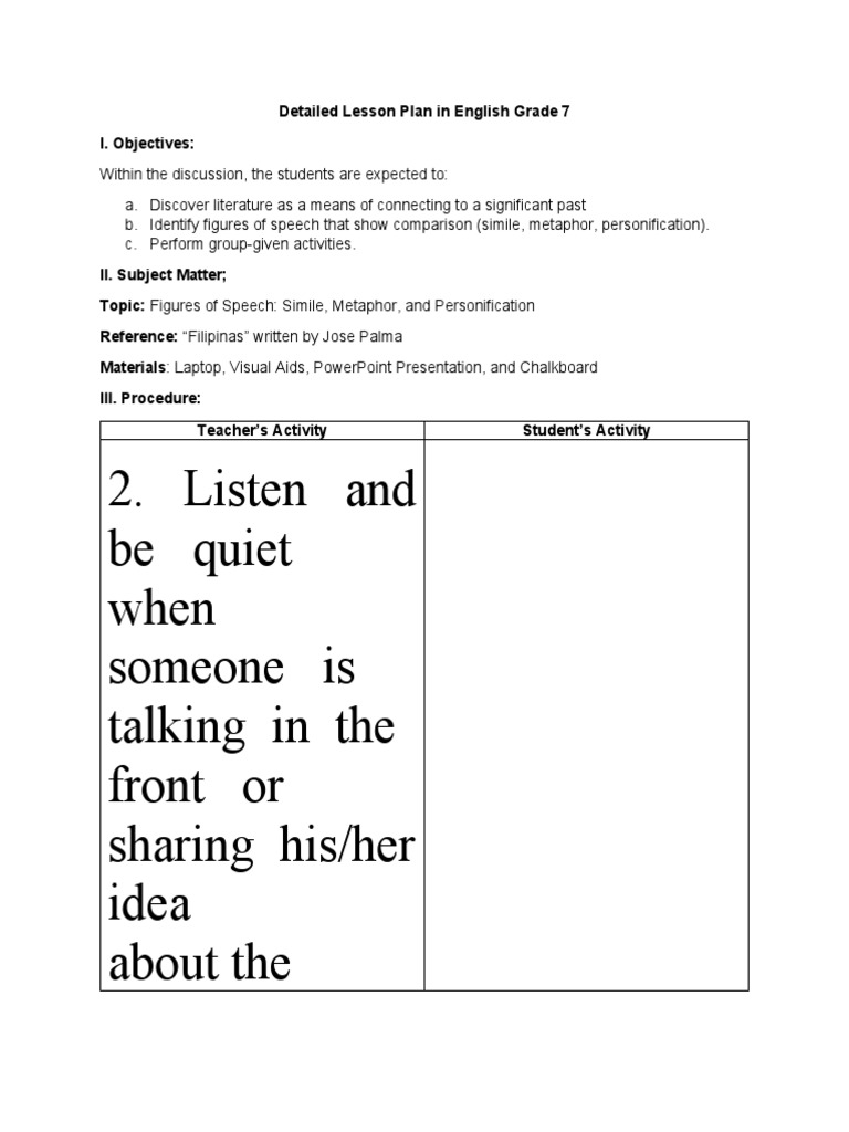 Detailed Lesson Plan in English Grade 7 | PDF