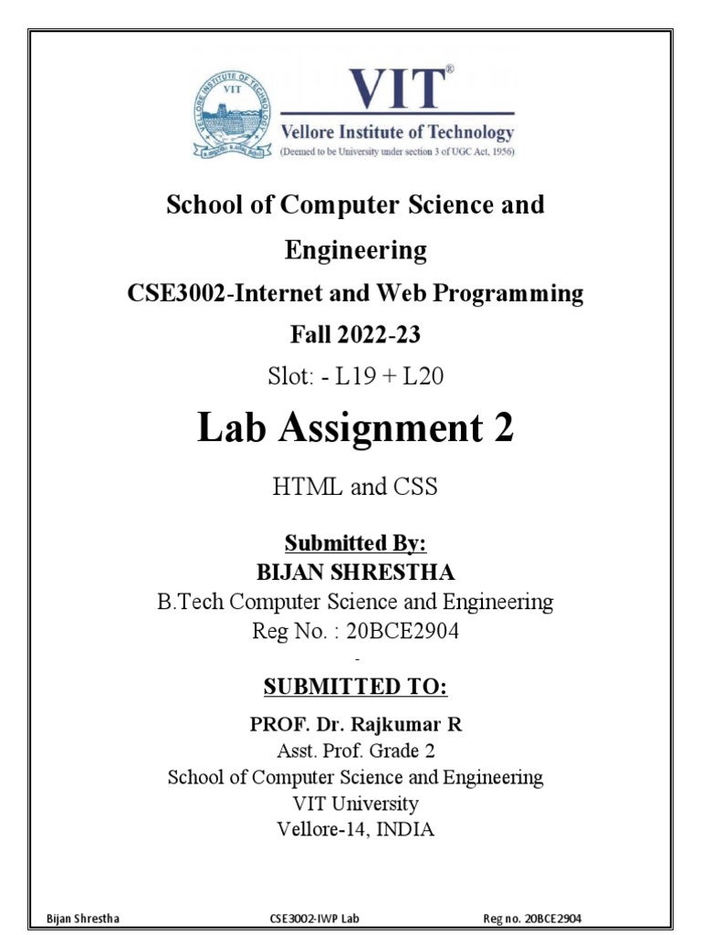 20BCE2904 - Lab Assignment 2 | PDF | Html Element | World Wide Web