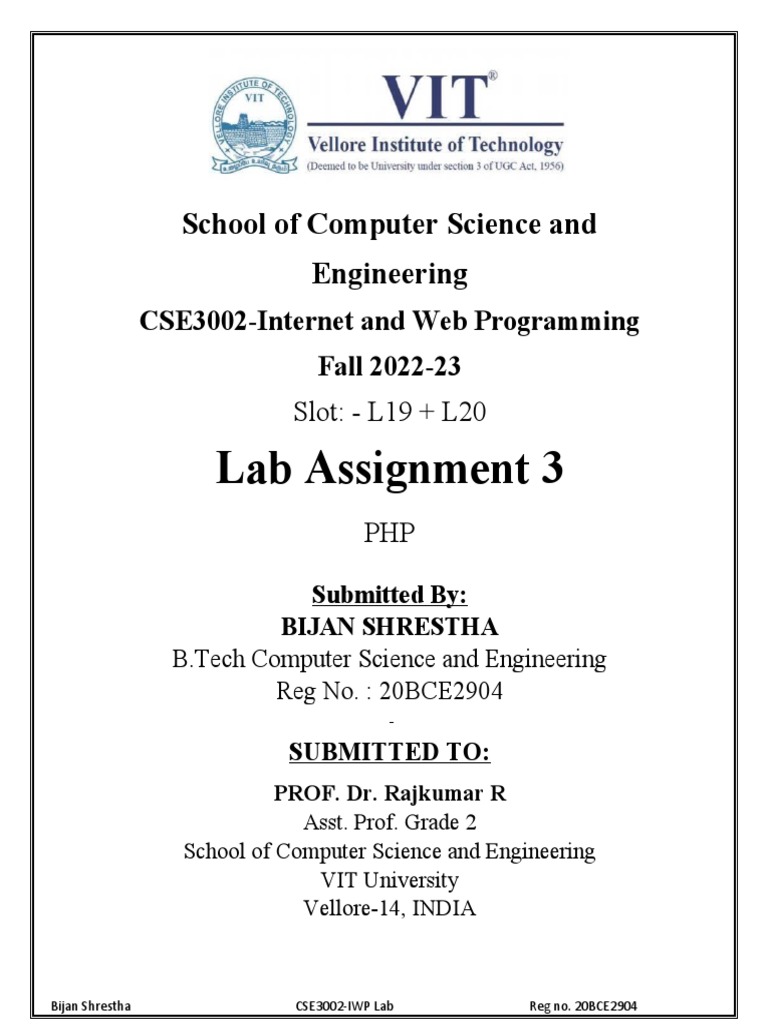 20BCE2904 - Lab Assignment 3 | PDF | Parameter (Computer Programming) | Php