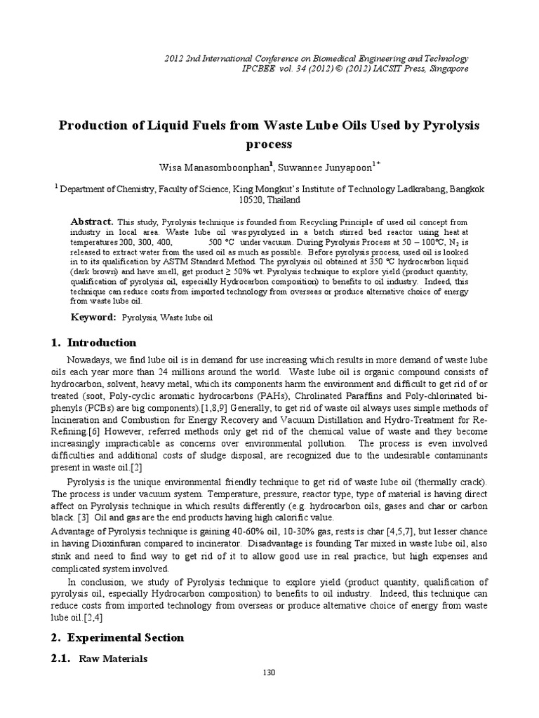 Production of Liquid Fuels From Waste Lube Oils Used by Pyrolysis ...