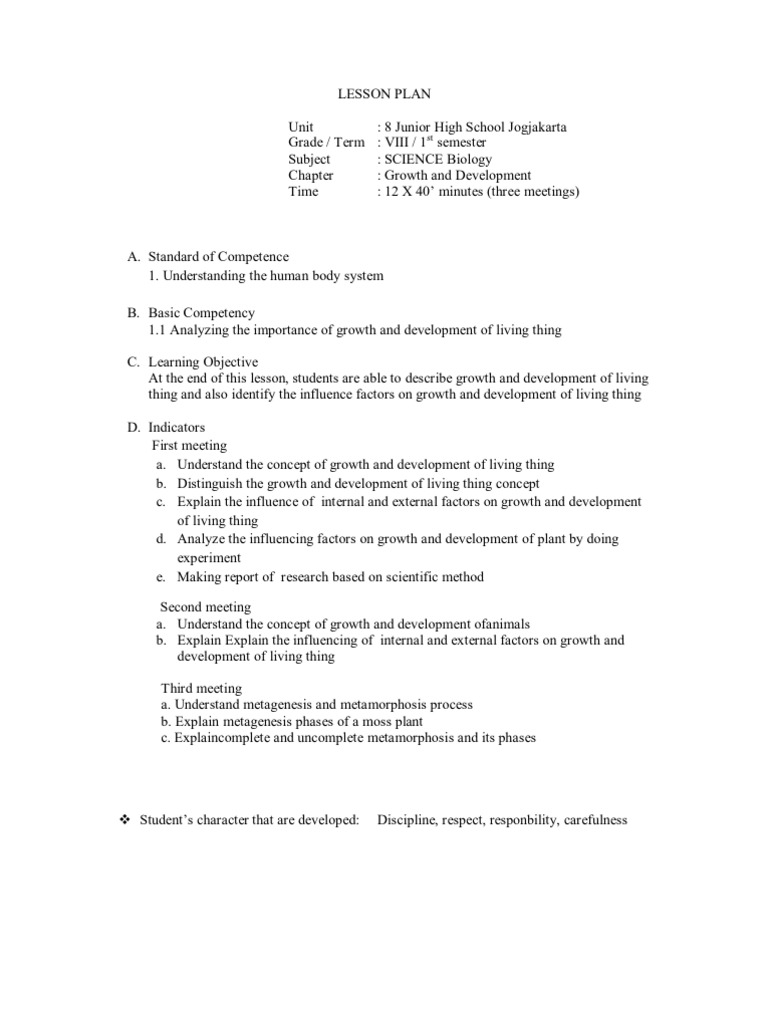 Lesson Plan Growth | Developmental Psychology | Lesson Plan