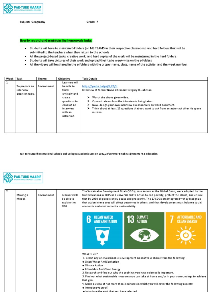 Grade 7 Geography Summer Assignments | PDF | Sustainability | Climate ...