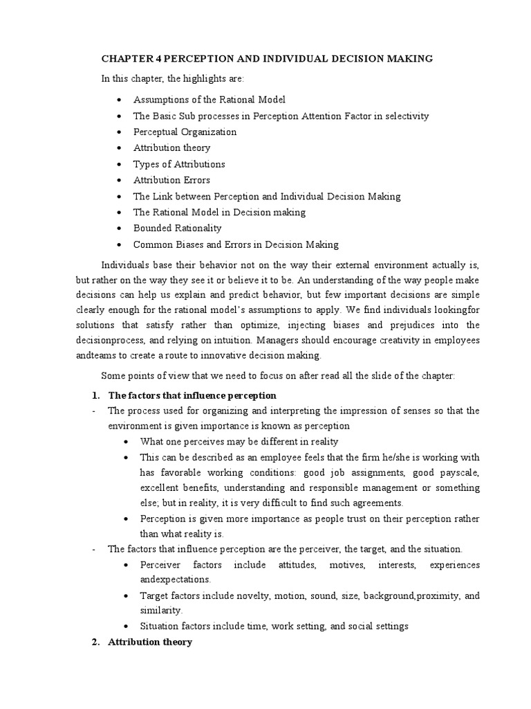 Understanding Perception and Decision Making: An Analysis of the Factors that Influence ...