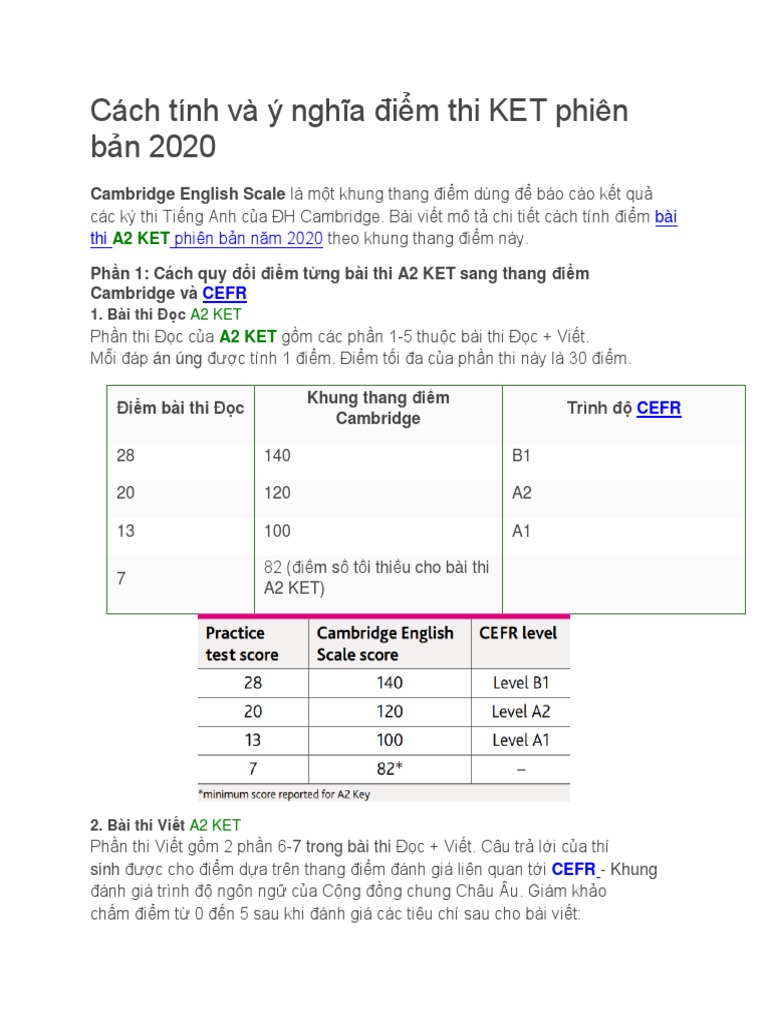 Cách Tính Điểm Bài Thi KET 2020 | PDF