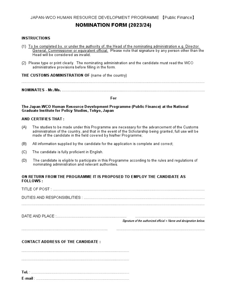 GRIPS WCO NominationForm 2023 | PDF | Justice | Crime & Violence