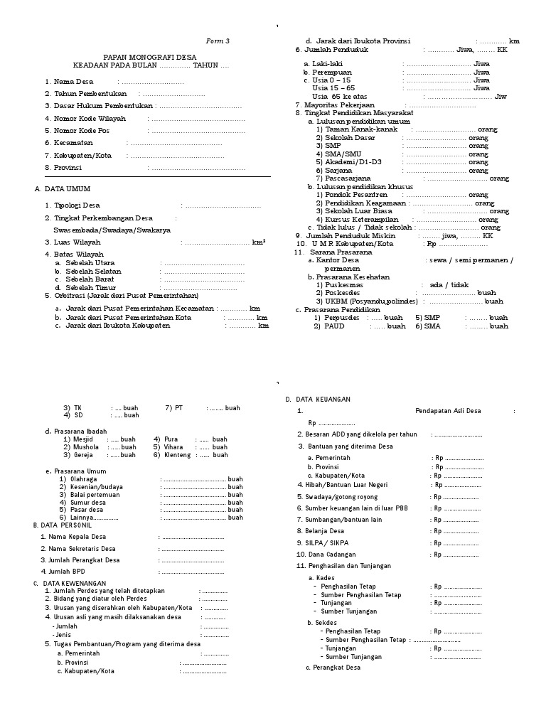 Data Monografi Desa | PDF