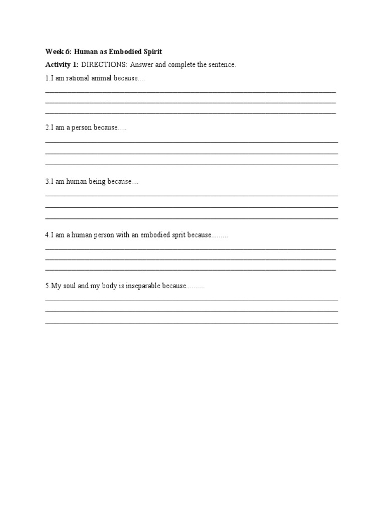 Activity 1 - Human As Embodied Spirit | PDF