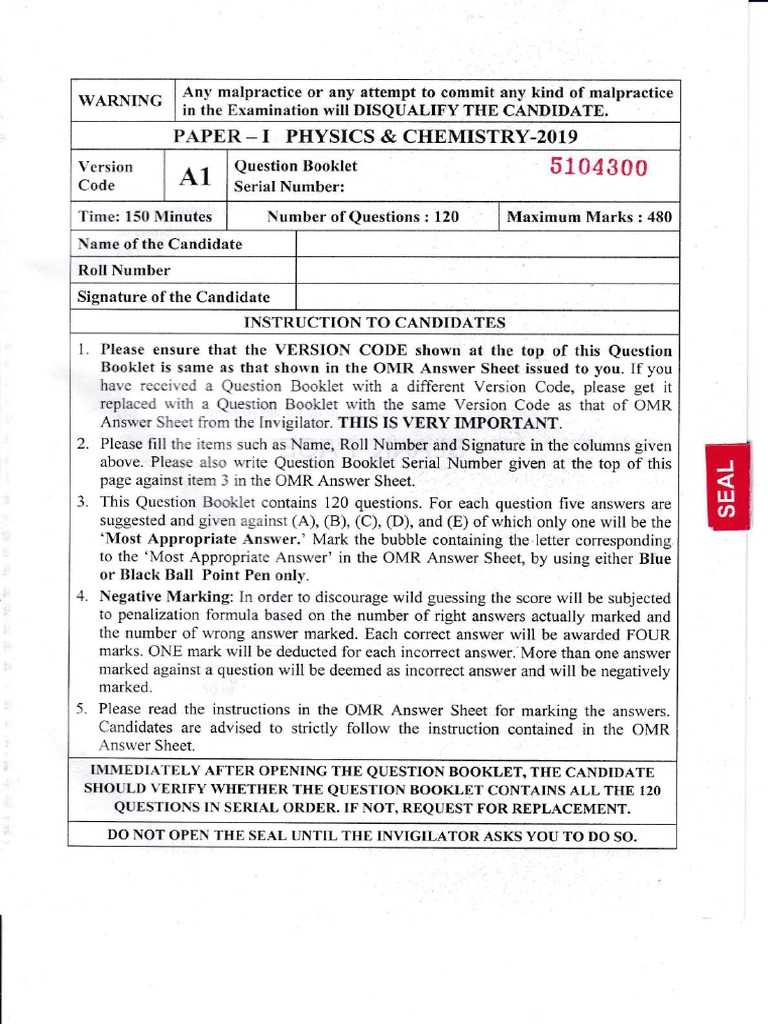 Paper - I: Physics Chemistry.2O19 51 0 | PDF | P–N Junction | Resonance