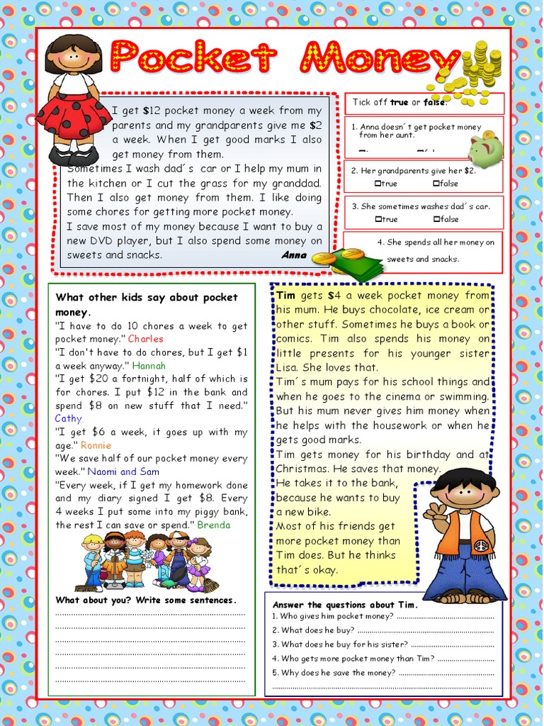 Pocket Money Key Reading Comprehension Exercises - 47524 | PDF