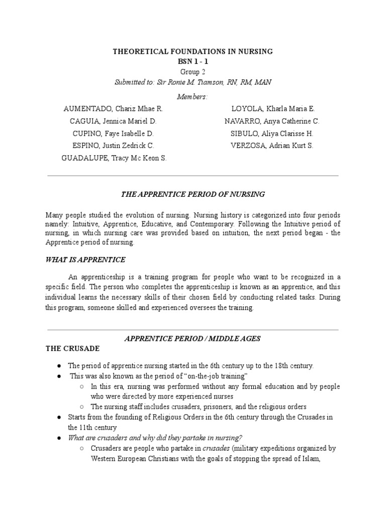 Theoretical Foundations of Nursing During the Apprentice Period | PDF