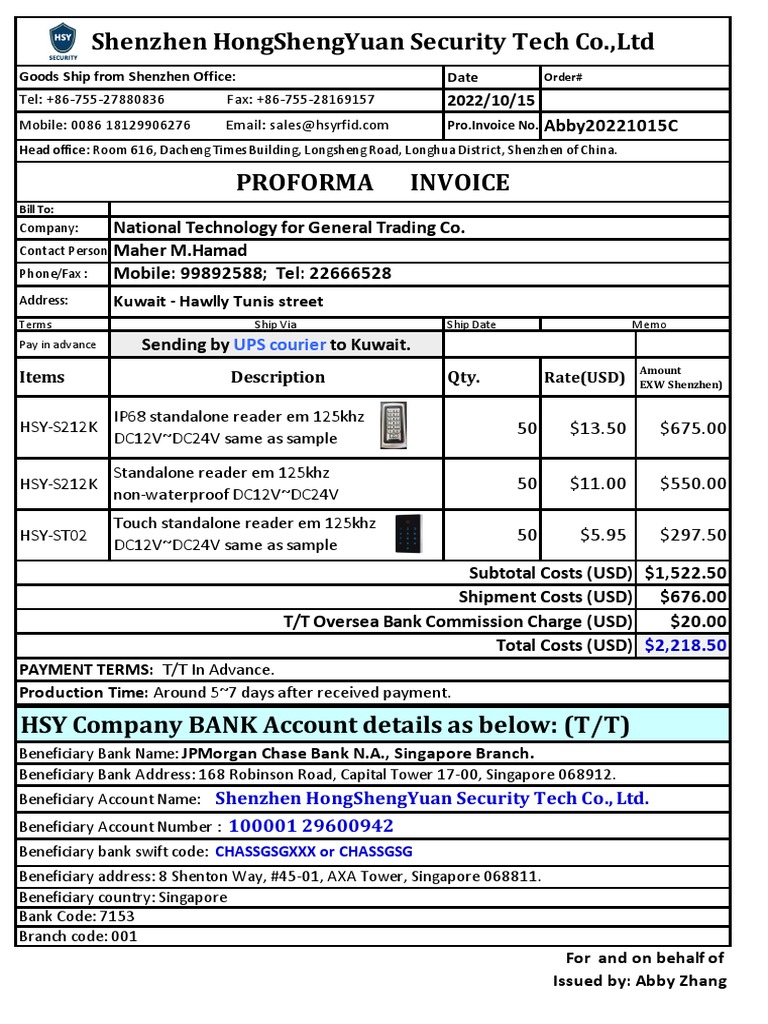 Maher M.hamad - Pi#Abby20221015C For New Order Updated 1016 | PDF | Pro Forma | Banking