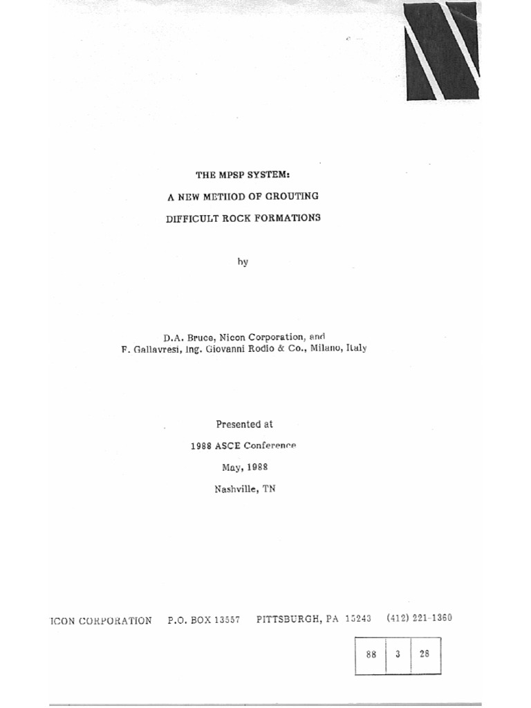 z025 The MPSP System A New Method of Grouting Difficult Rock | PDF