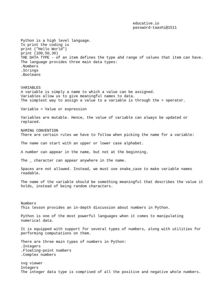 Python Notes Typed | PDF | Boolean Data Type | Data Type Python Notes Typed | PDF | Boolean Data Type | Data Type