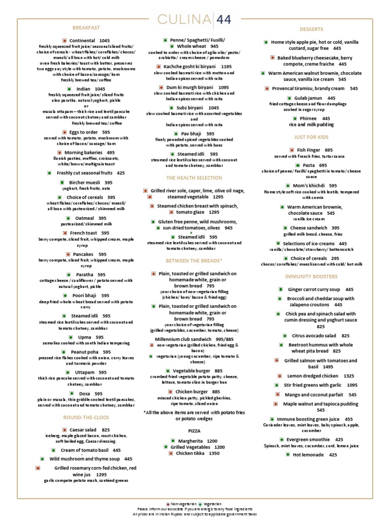Culina44Menu TajCityCentreGurugram | PDF | Indian Cuisine | Pancake