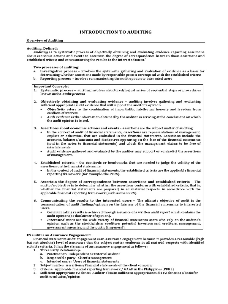 Pre 1 Intro To Auditing | PDF | Financial Audit | Auditor's Report