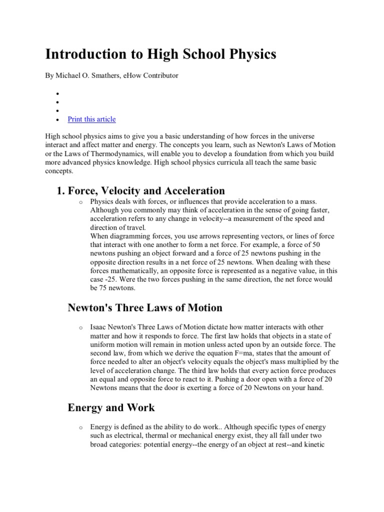 Introduction To High School Physics | PDF