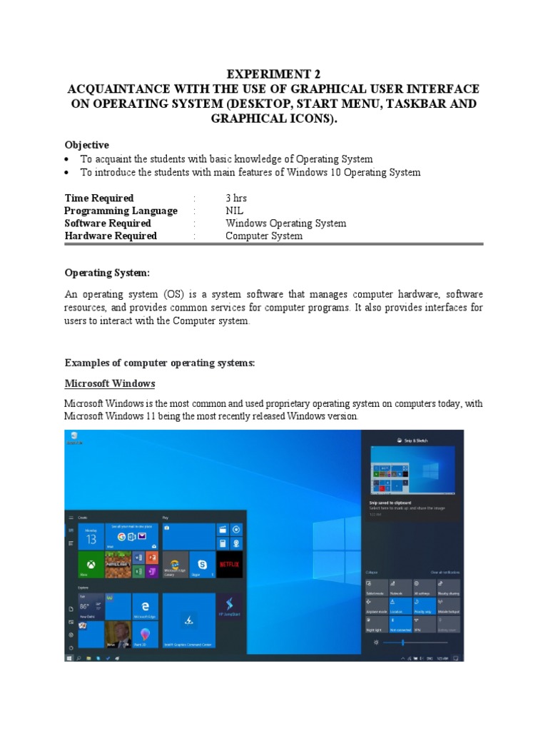 Experiment 2 Acquaintance With The Use of Graphical User Interface On Operating System (Desktop ...