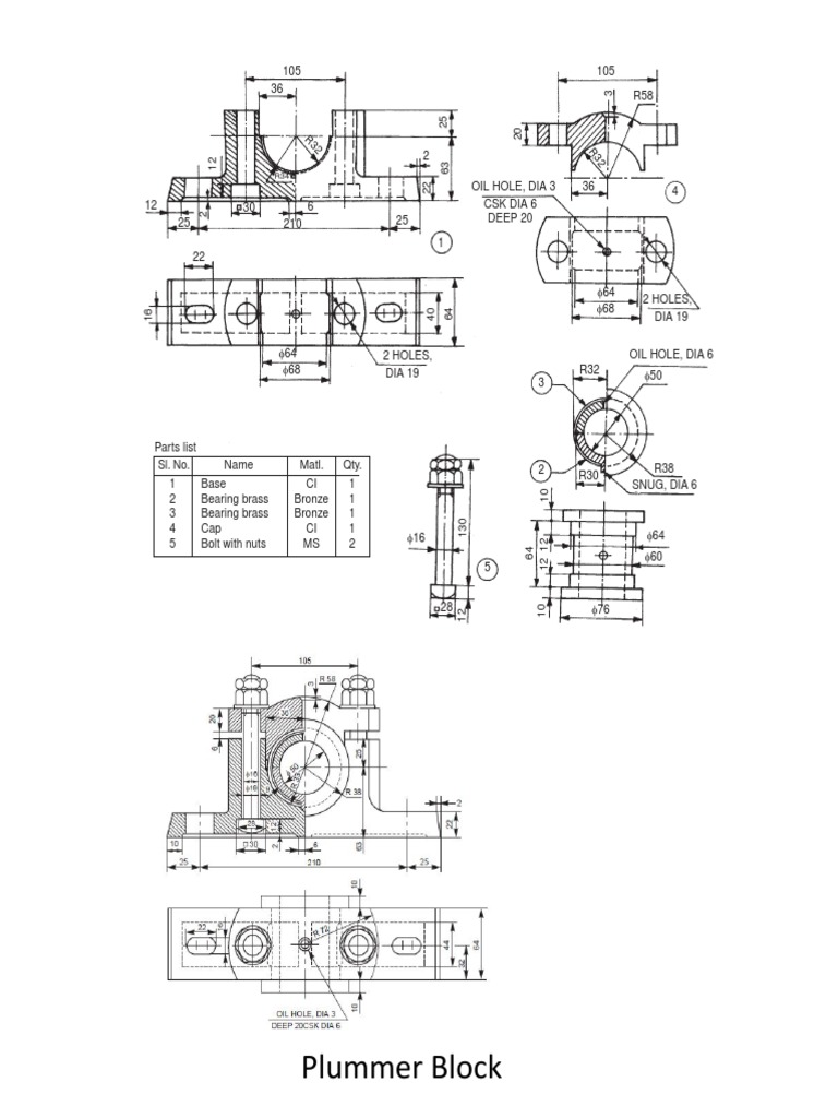 Plummer Block: Machine Drawing | PDF | Tools | Equipment