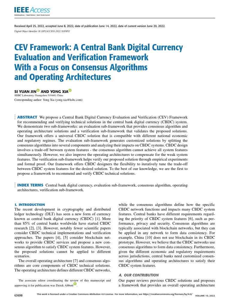 CEV Framework A Central Bank Digital Currency Evaluation and Verification Framework With A Focus ...