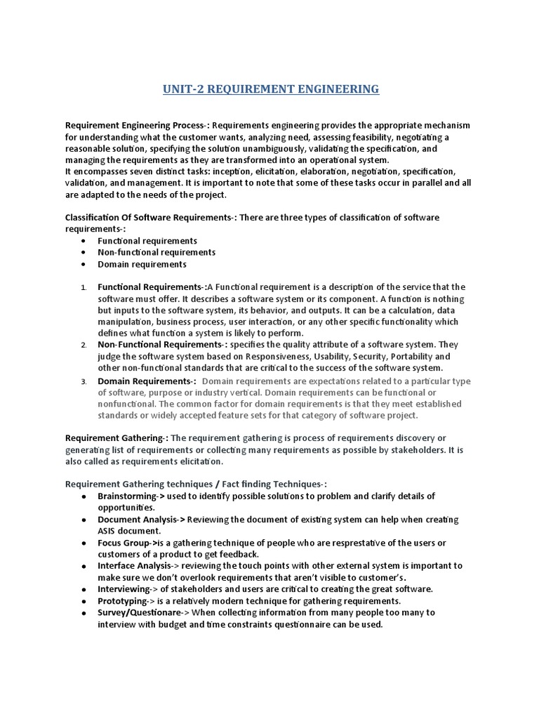 Unit 2 Software Engineering | PDF | System | Specification (Technical ...