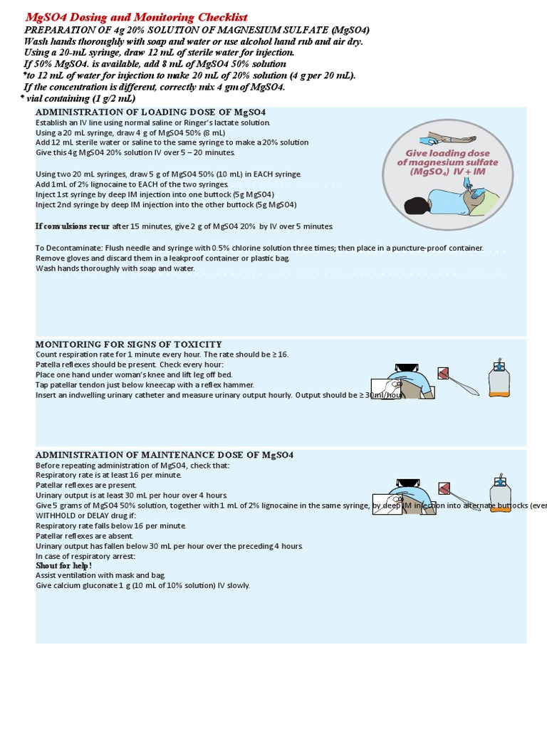 MgSO4 Checklist | PDF | Syringe | Injection (Medicine)