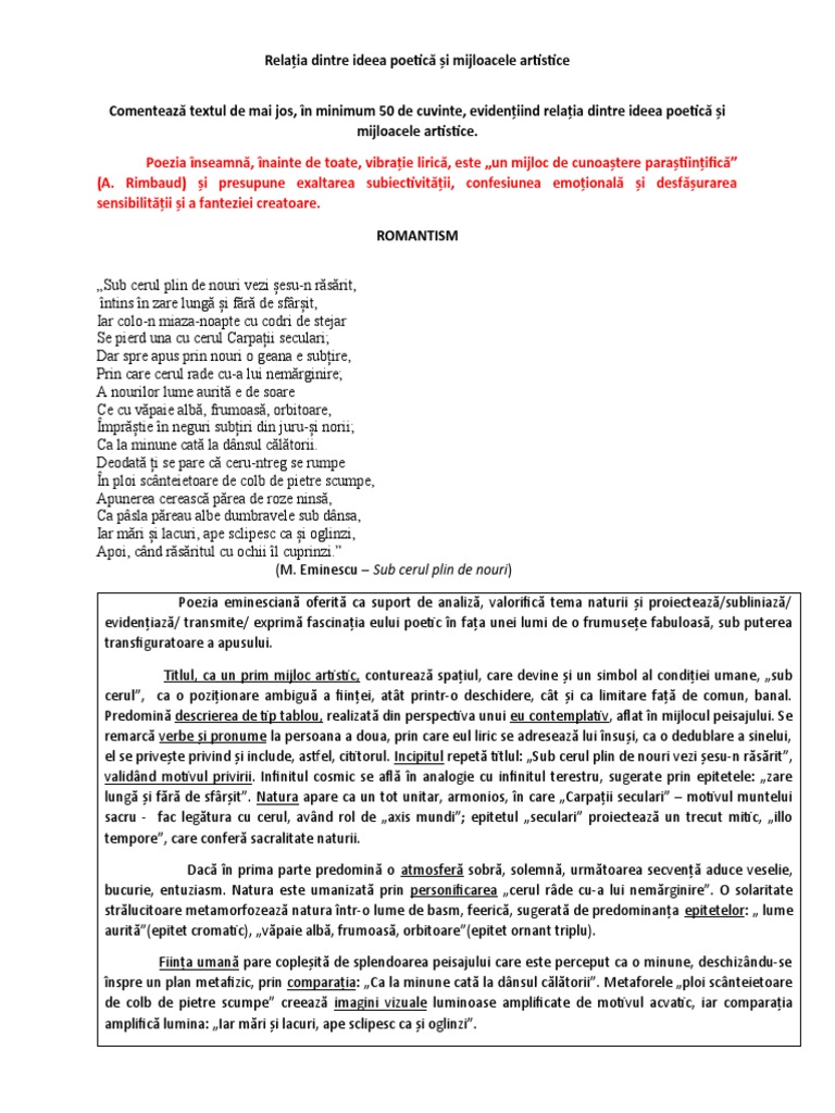 Relația Dintre Ideea Poetică Și Mijloacele Artistice | PDF