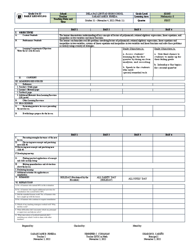 DLL-Week 11 Oct. 31-Nov.4 | PDF | Equations | Learning