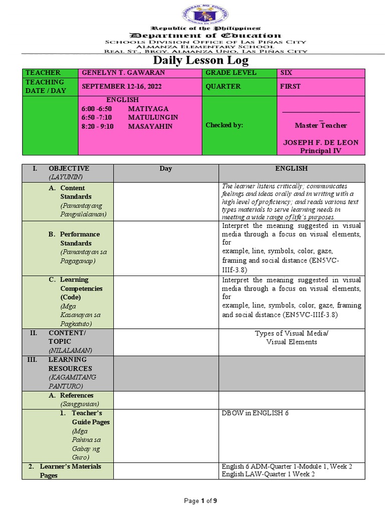 English Q1 Week 2 | PDF | Learning | Concept