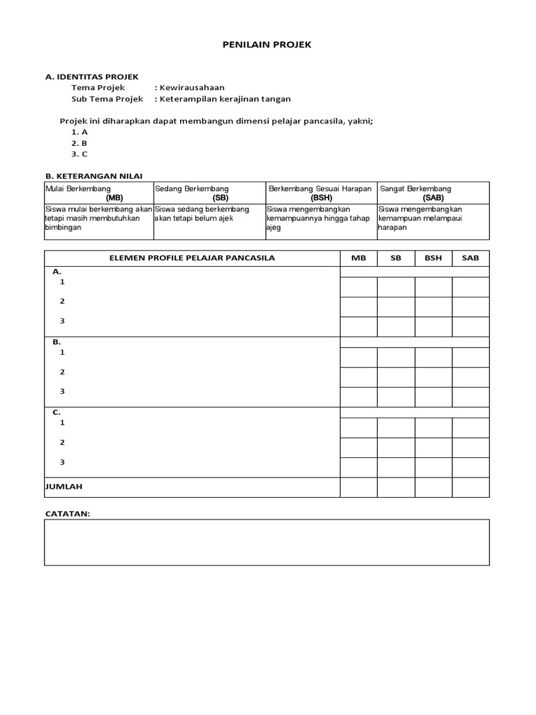 Lk-Penilaian Projek (Contoh Form) | PDF