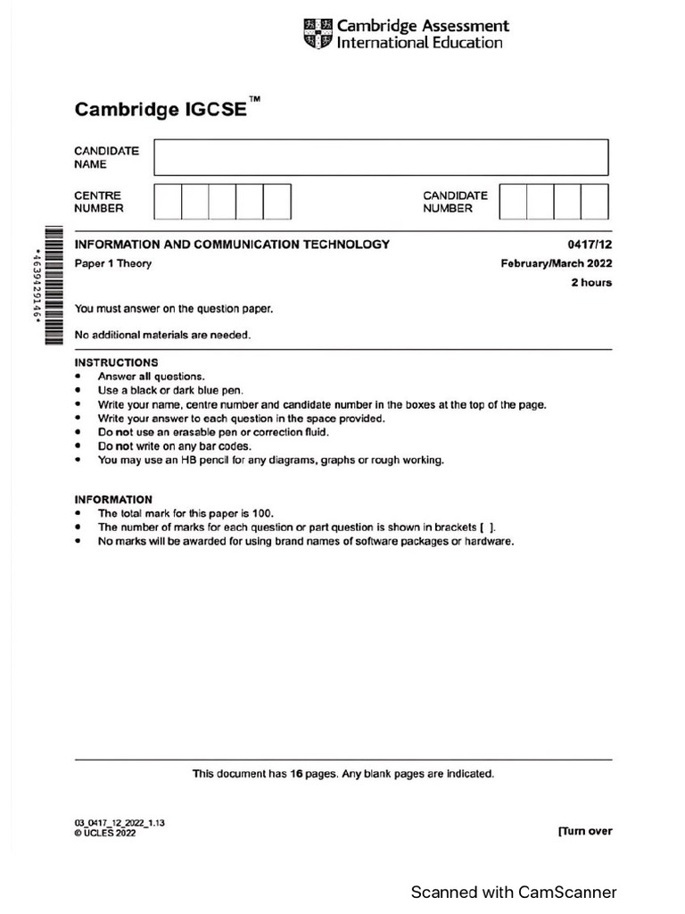ICT Information Communication Technology QP 2022 | PDF ICT Information Communication Technology QP 2022 | PDF