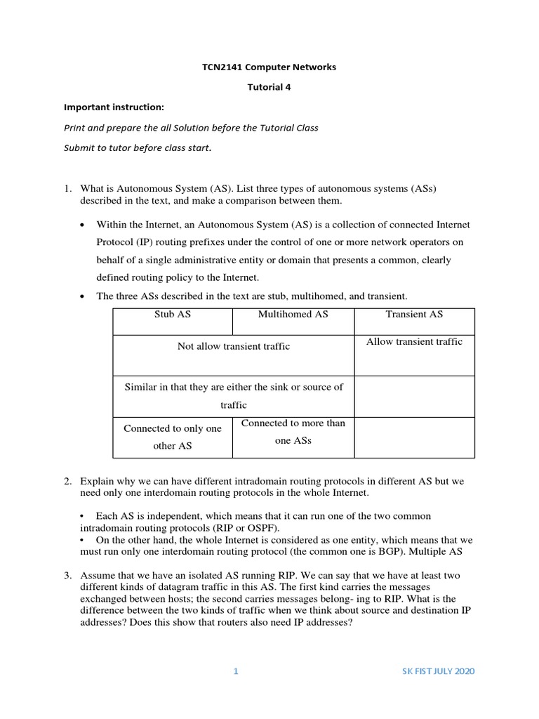 Tutorial 4 | PDF | Internet Protocol Suite | Router (Computing)