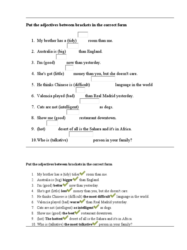 Put The Adjectives Between Brackets in The Correct Form | PDF ... Put The Adjectives Between Brackets in The Correct Form | PDF ...