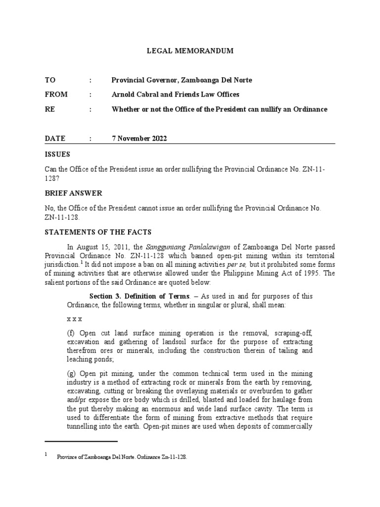 Legal Memorandum For Provincial Government | PDF | Mining | Surface Mining