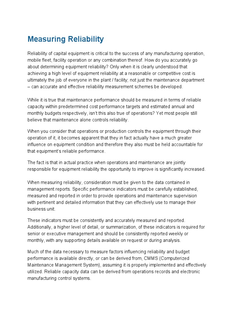 Measuring Reliability | PDF | Reliability Engineering | Business