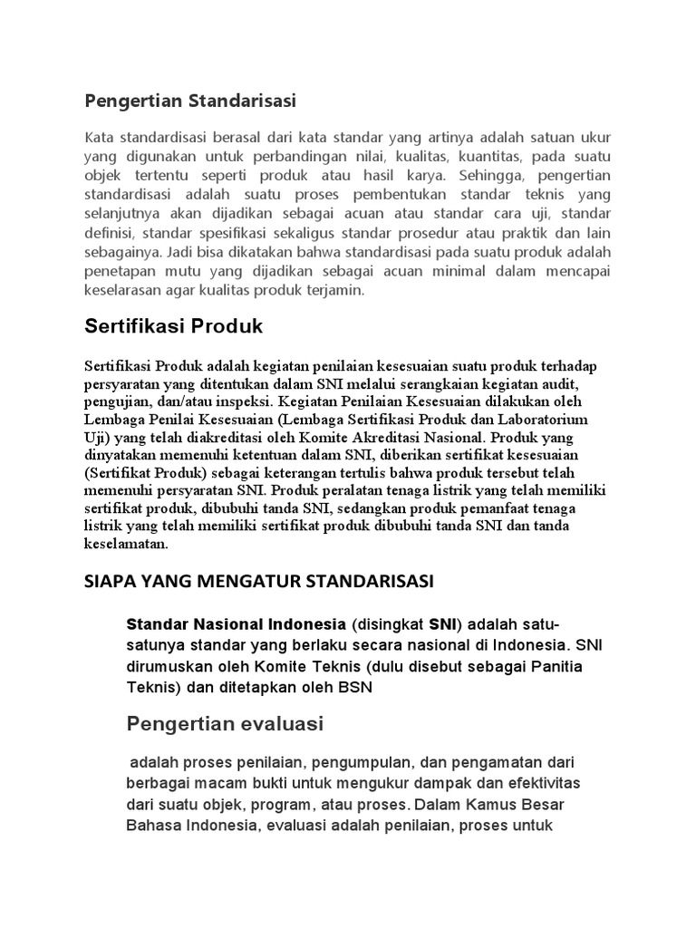 Pengertian dan Proses Standarisasi Produk | PDF