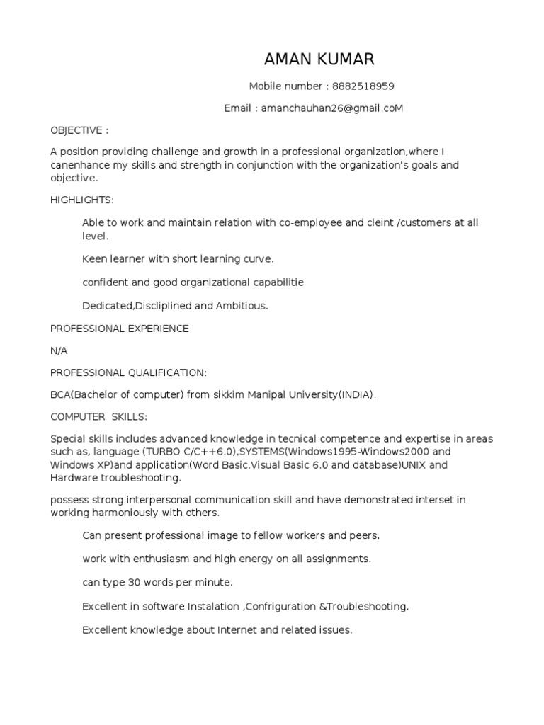 Aman Kumar's Professional Resume | PDF