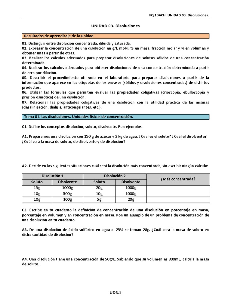 UD03. Disoluciones | PDF | Concentración | Química