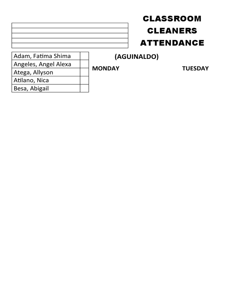 Classroom Cleaners Attendance | PDF